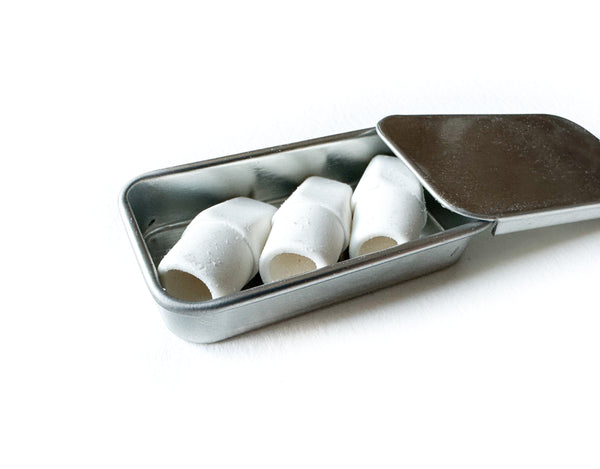 White Pencil Cap Erasers, Set of 3 in Mini Tin – Greenleaf & Blueberry